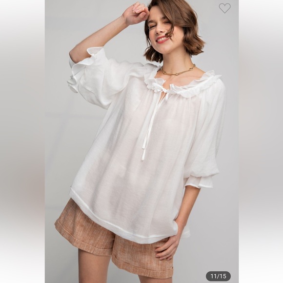 Tops | 715 Chiffon Ruffle Boho Top White Various Sizes | Poshmark